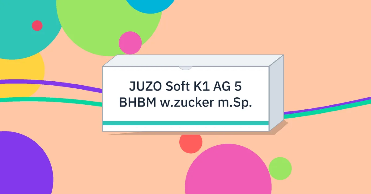 Symbolbild: Packung mit der Aufschrift JUZO Soft K1 AG 5 BHBM w.zucker m.Sp. (PZN 14862662) – Verfügbarkeit und Bezug in Apotheken in Frankfurt am Main
