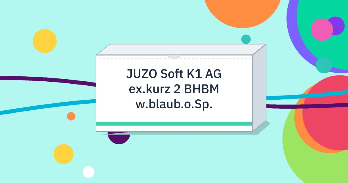 Symbolbild: Packung mit der Aufschrift JUZO Soft K1 AG ex.kurz 2 BHBM w.blaub.o.Sp. (PZN 14866298) – Verfügbarkeit und Bezug in Apotheken in Frankfurt am Main