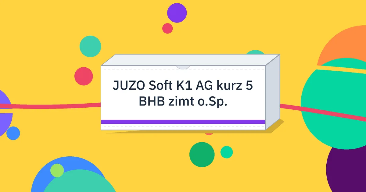 Symbolbild: Packung mit der Aufschrift JUZO Soft K1 AG kurz 5 BHB zimt o.Sp. (PZN 14822792) – Verfügbarkeit und Bezug in Apotheken in Frankfurt am Main