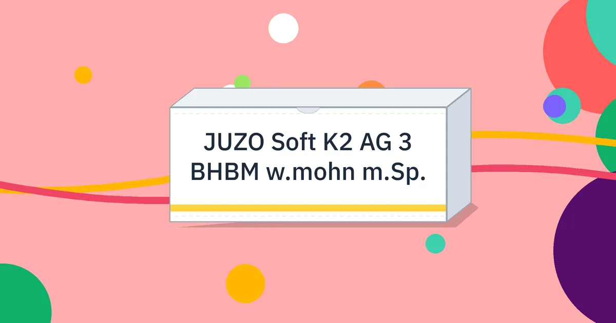 Symbolbild: Packung mit der Aufschrift JUZO Soft K2 AG 3 BHBM w.mohn m.Sp. (PZN 14867122) – Verfügbarkeit und Bezug in Apotheken in Frankfurt am Main