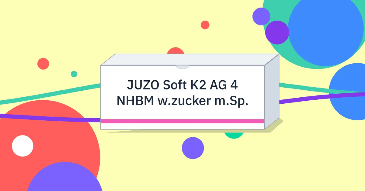 Symbolbild: Packung mit der Aufschrift JUZO Soft K2 AG 4 NHBM w.zucker m.Sp. (PZN 15019146) – Verfügbarkeit und Bezug in Apotheken in Frankfurt am Main