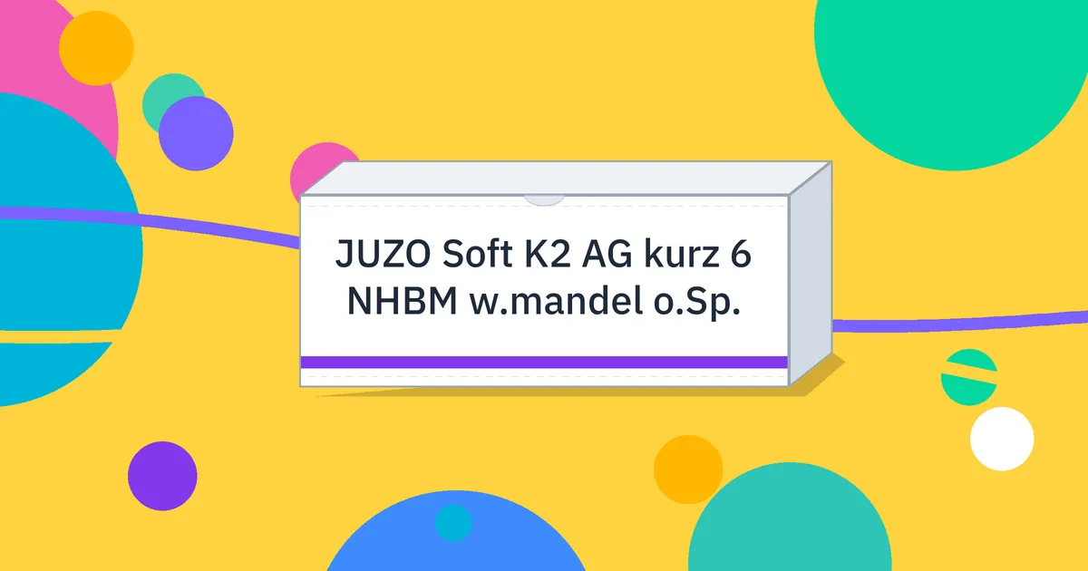 Symbolbild: Packung mit der Aufschrift JUZO Soft K2 AG kurz 6 NHBM w.mandel o.Sp. (PZN 15020899) – Verfügbarkeit und Bezug in Apotheken in Frankfurt am Main