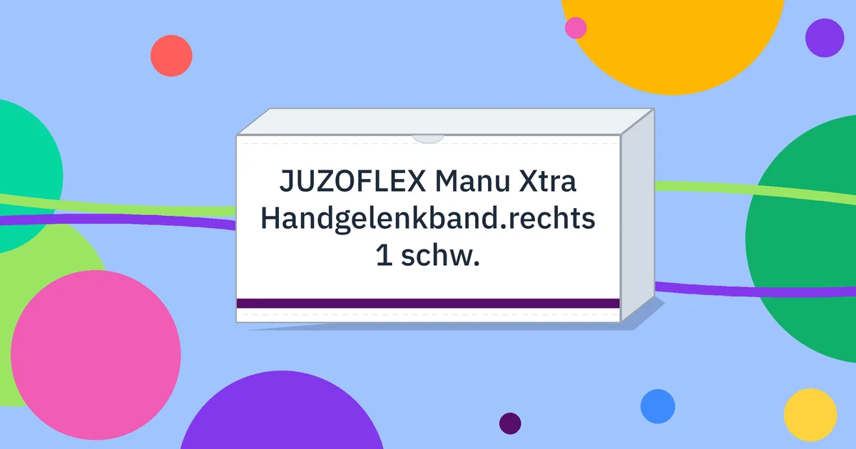 Symbolbild: Packung mit der Aufschrift JUZOFLEX Manu Xtra Handgelenkband.rechts 1 schw. (PZN 16635367) – Verfügbarkeit und Bezug in Apotheken in Frankfurt am Main