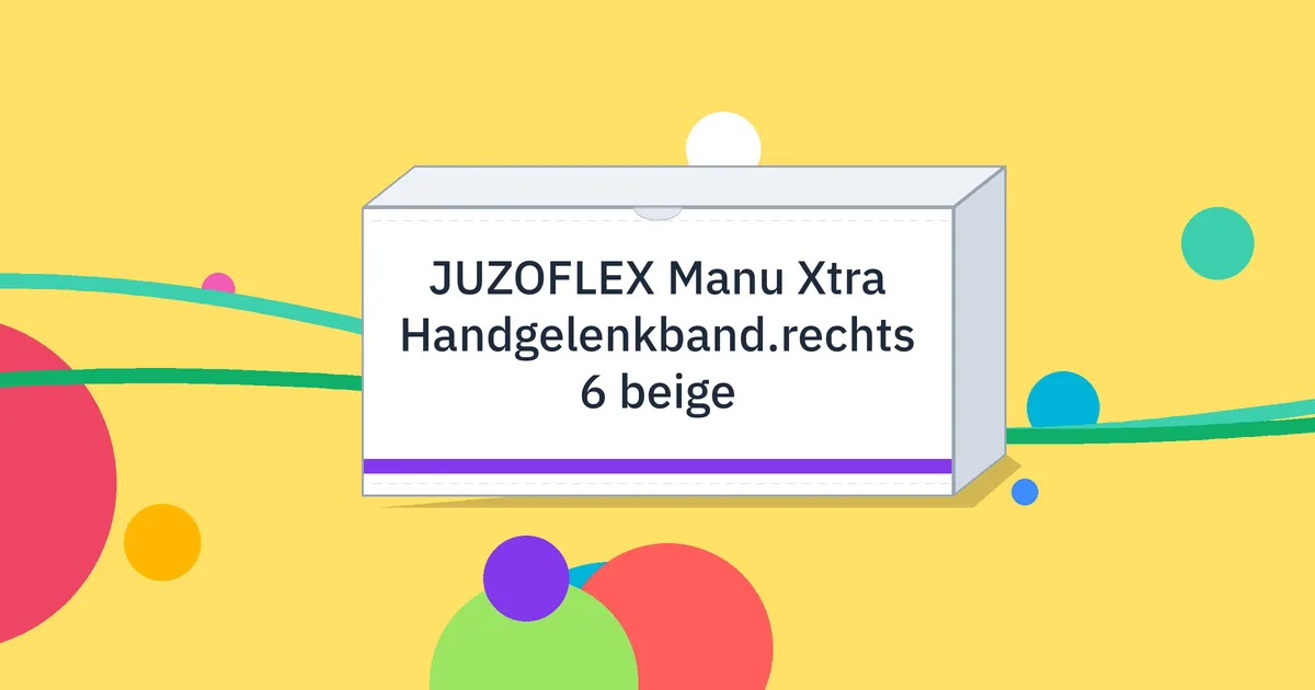 Symbolbild: Packung mit der Aufschrift JUZOFLEX Manu Xtra Handgelenkband.rechts 6 beige (PZN 16635516) – Verfügbarkeit und Bezug in Apotheken in Frankfurt am Main