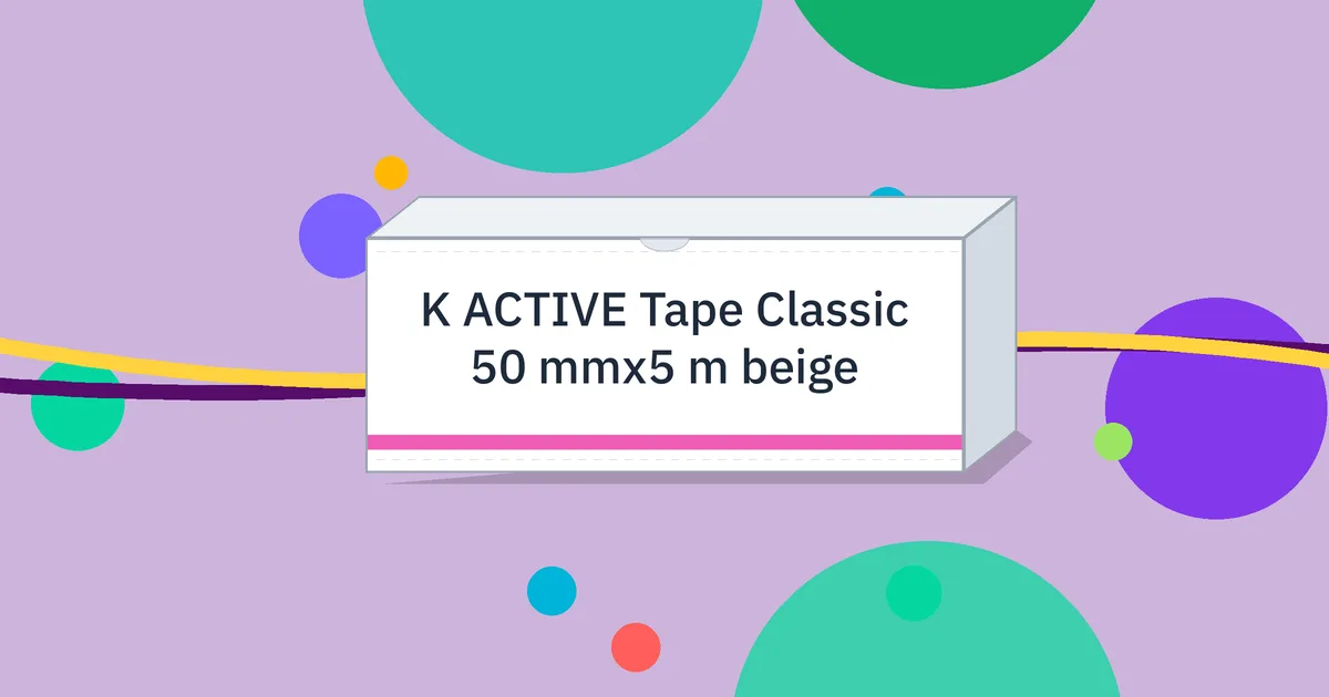 Symbolbild: Packung mit der Aufschrift K ACTIVE Tape Classic 50 mmx5 m beige (PZN 06936174) – Verfügbarkeit und Bezug in Apotheken in Frankfurt am Main