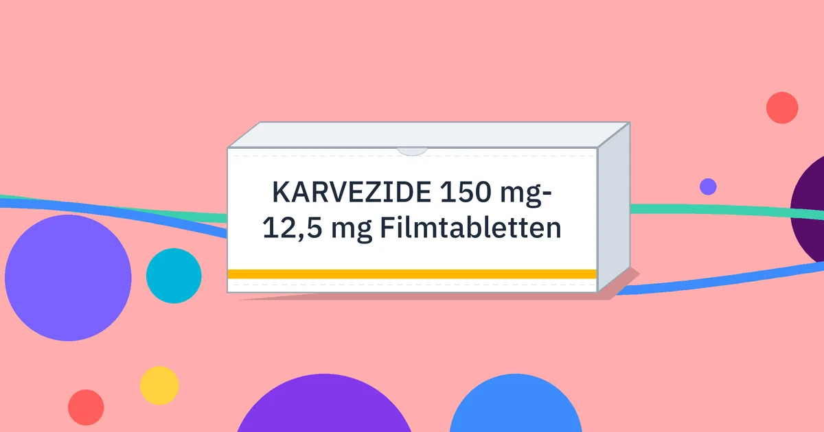 Symbolbild: Packung mit der Aufschrift KARVEZIDE 150 mg-12,5 mg Filmtabletten (PZN 00190035) – Verfügbarkeit und Bezug in Apotheken in Frankfurt am Main