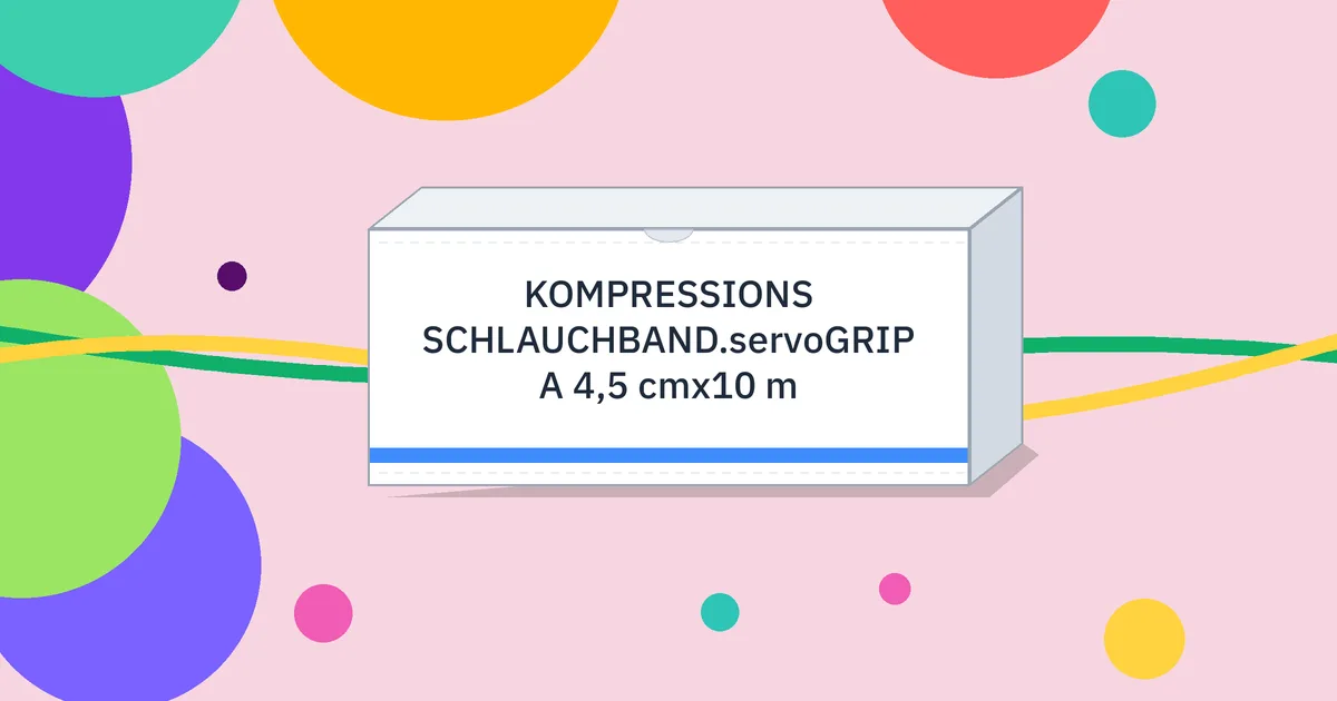 Symbolbild: Packung mit der Aufschrift KOMPRESSIONS SCHLAUCHBAND.servoGRIP A 4,5 cmx10 m (PZN 02719043) – Verfügbarkeit und Bezug in Apotheken in Frankfurt am Main