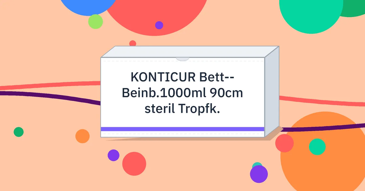 Symbolbild: Packung mit der Aufschrift KONTICUR Bett--Beinb.1000ml 90cm steril Tropfk. (PZN 12465721) – Verfügbarkeit und Bezug in Apotheken in Frankfurt am Main