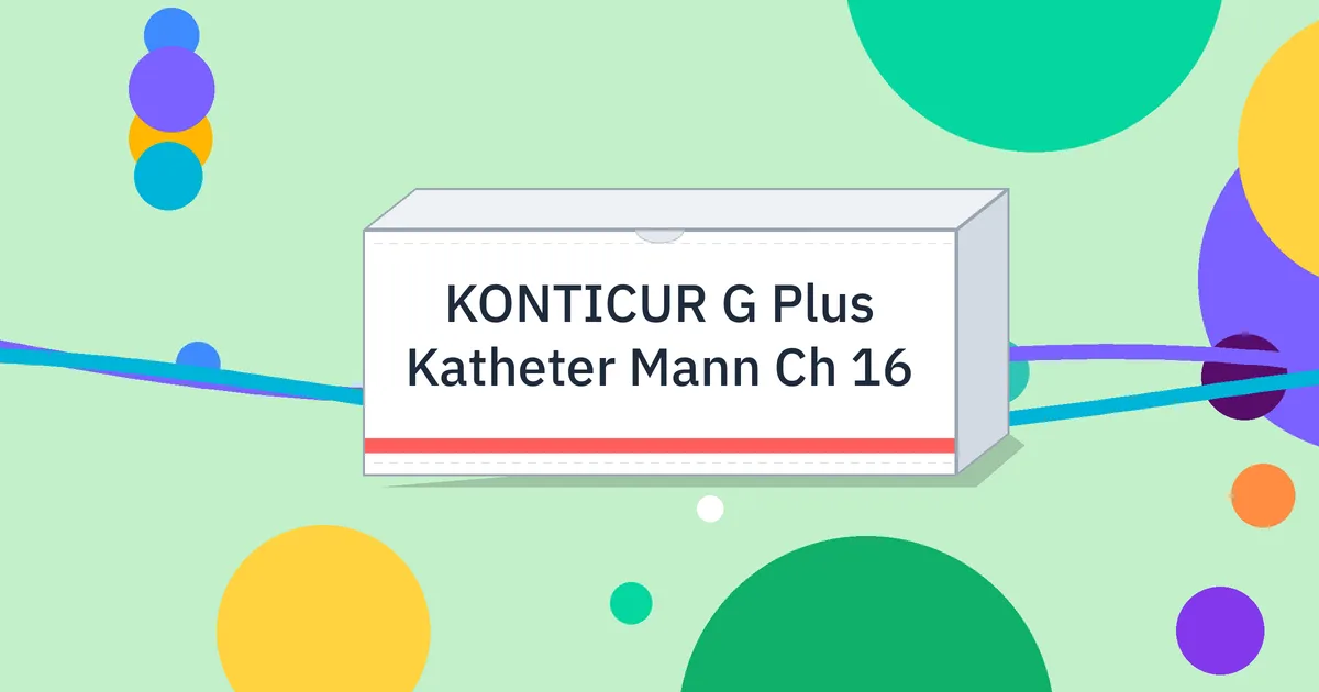 Symbolbild: Packung mit der Aufschrift KONTICUR G Plus Katheter Mann Ch 16 (PZN 20022825) – Verfügbarkeit und Bezug in Apotheken in Frankfurt am Main