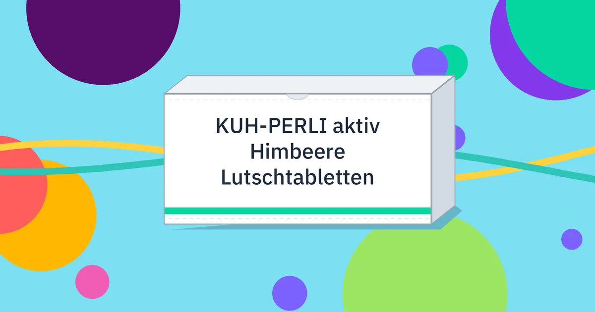 Symbolbild: Packung mit der Aufschrift KUH-PERLI aktiv Himbeere Lutschtabletten (PZN 20339870) – Verfügbarkeit und Bezug in Apotheken in Frankfurt am Main