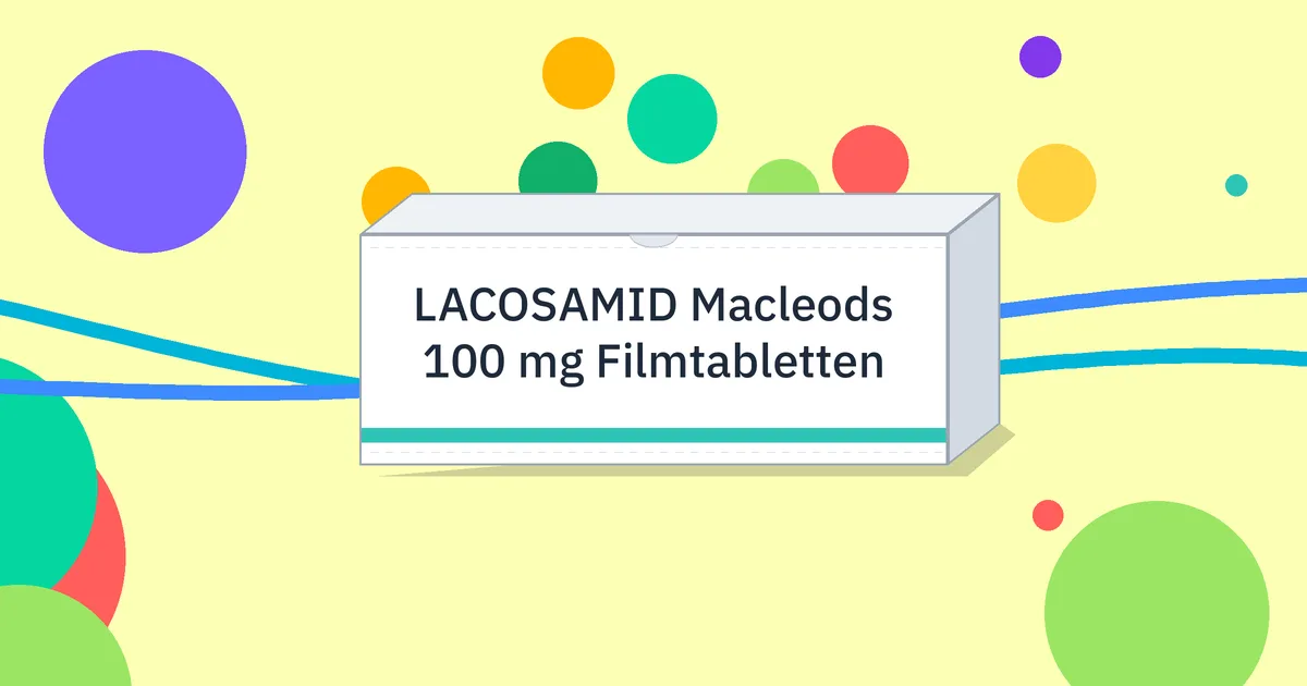 Symbolbild: Packung mit der Aufschrift LACOSAMID Macleods 100 mg Filmtabletten (PZN 18439179) – Verfügbarkeit und Bezug in Apotheken in Frankfurt am Main