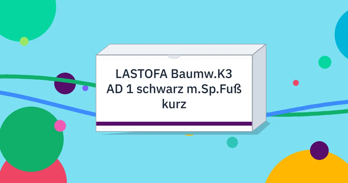 Symbolbild: Packung mit der Aufschrift LASTOFA Baumw.K3 AD 1 schwarz m.Sp.Fuß kurz (PZN 01952493) – Verfügbarkeit und Bezug in Apotheken in Frankfurt am Main