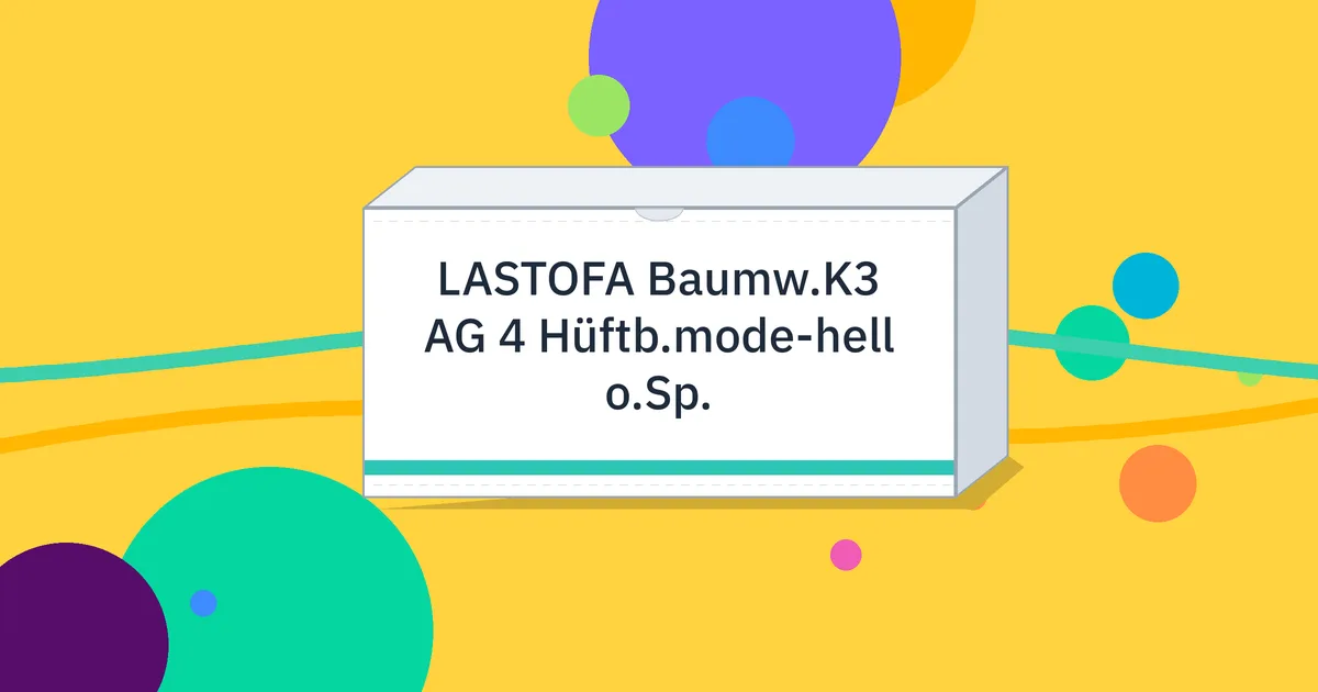Symbolbild: Packung mit der Aufschrift LASTOFA Baumw.K3 AG 4 Hüftb.mode-hell o.Sp. (PZN 01957266) – Verfügbarkeit und Bezug in Apotheken in Frankfurt am Main