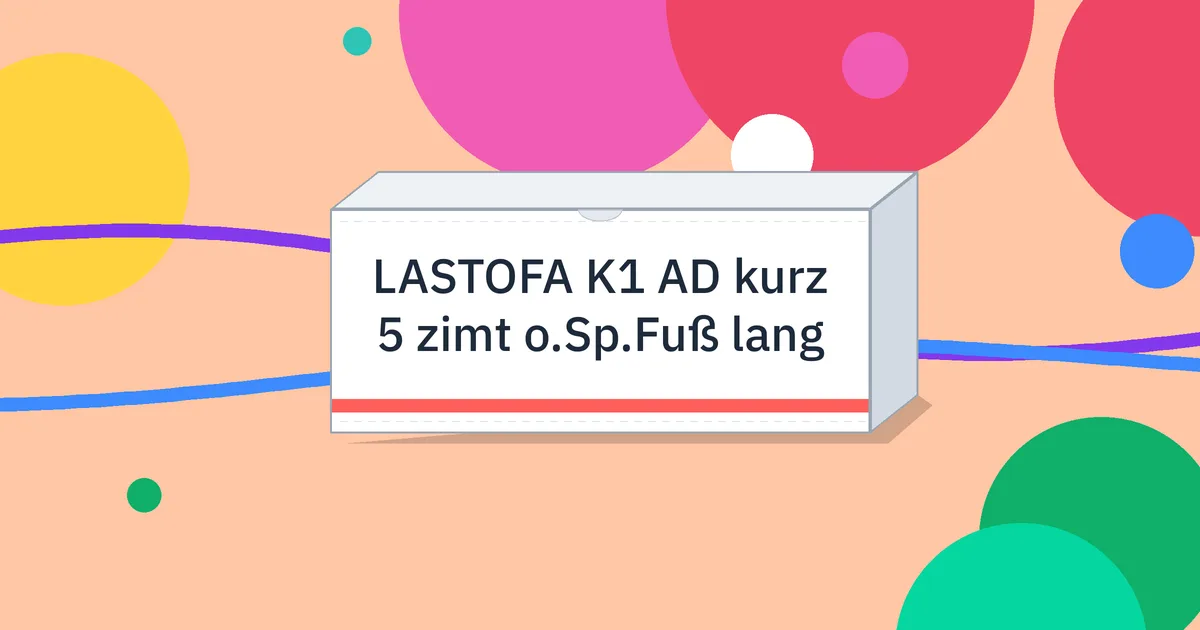 Symbolbild: Packung mit der Aufschrift LASTOFA K1 AD kurz 5 zimt o.Sp.Fuß lang (PZN 14146753) – Verfügbarkeit und Bezug in Apotheken in Frankfurt am Main