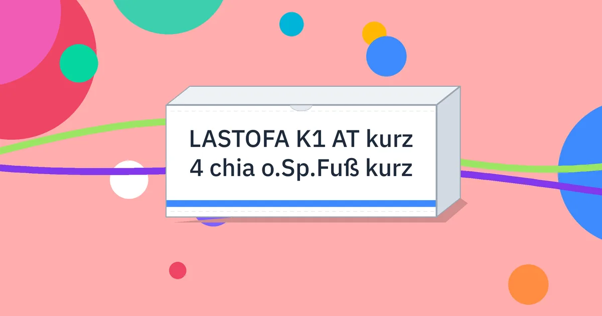 Symbolbild: Packung mit der Aufschrift LASTOFA K1 AT kurz 4 chia o.Sp.Fuß kurz (PZN 13796130) – Verfügbarkeit und Bezug in Apotheken in Frankfurt am Main