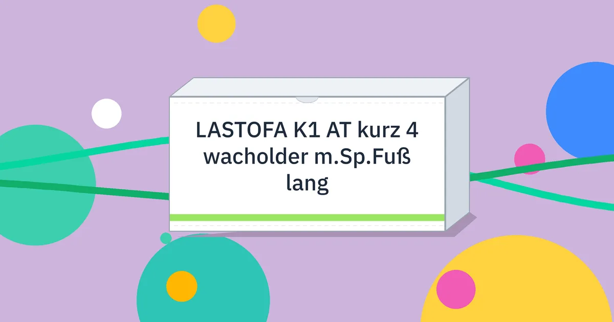 Symbolbild: Packung mit der Aufschrift LASTOFA K1 AT kurz 4 wacholder m.Sp.Fuß lang (PZN 13796288) – Verfügbarkeit und Bezug in Apotheken in Frankfurt am Main
