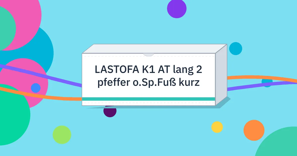 Symbolbild: Packung mit der Aufschrift LASTOFA K1 AT lang 2 pfeffer o.Sp.Fuß kurz (PZN 13795679) – Verfügbarkeit und Bezug in Apotheken in Frankfurt am Main