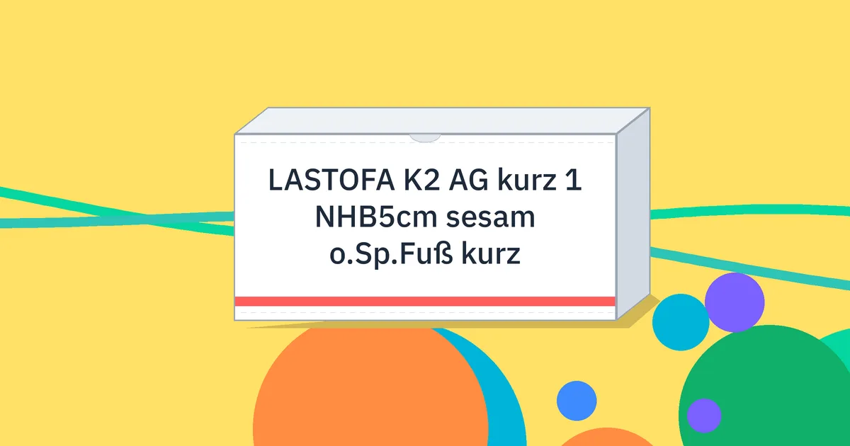 Symbolbild: Packung mit der Aufschrift LASTOFA K2 AG kurz 1 NHB5cm sesam o.Sp.Fuß kurz (PZN 13802439) – Verfügbarkeit und Bezug in Apotheken in Frankfurt am Main