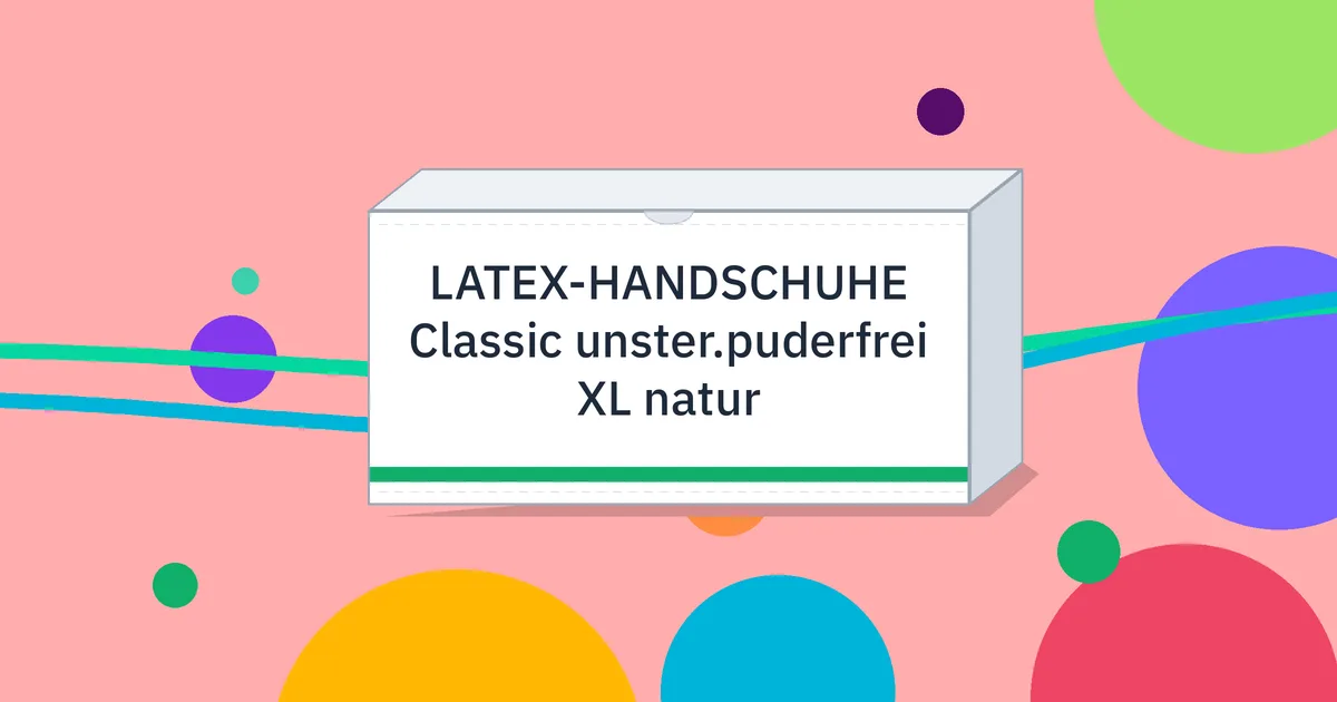 Symbolbild: Packung mit der Aufschrift LATEX-HANDSCHUHE Classic unster.puderfrei XL natur (PZN 10414464) – Verfügbarkeit und Bezug in Apotheken in Frankfurt am Main