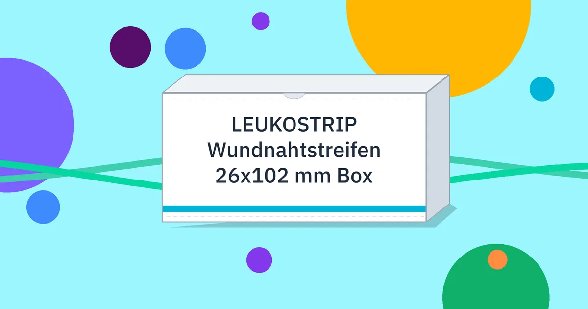 Symbolbild: Packung mit der Aufschrift LEUKOSTRIP Wundnahtstreifen 26x102 mm Box (PZN 20687789) – Verfügbarkeit und Bezug in Apotheken in Frankfurt am Main