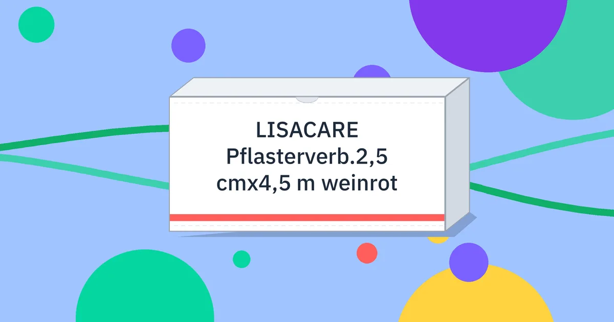 Symbolbild: Packung mit der Aufschrift LISACARE Pflasterverb.2,5 cmx4,5 m weinrot (PZN 17891612) – Verfügbarkeit und Bezug in Apotheken in Frankfurt am Main