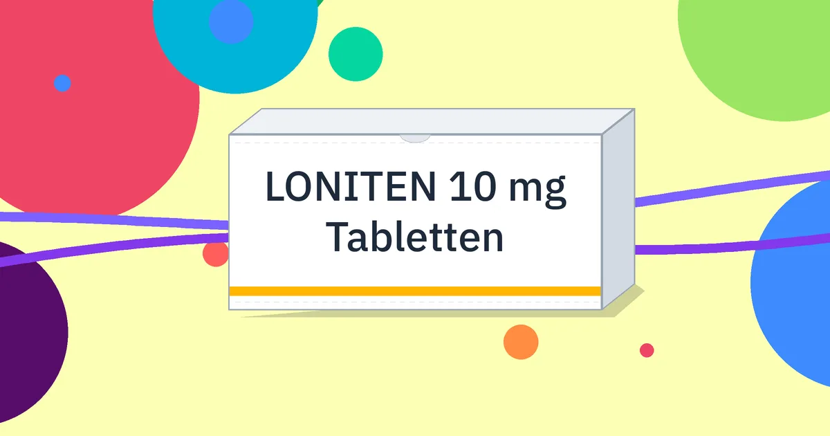 Symbolbild: Packung mit der Aufschrift LONITEN 10 mg Tabletten (PZN 18019566) – Verfügbarkeit und Bezug in Apotheken in Frankfurt am Main