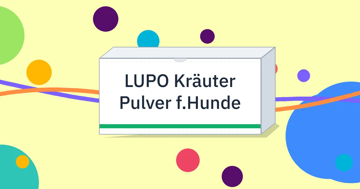 Symbolbild: Packung mit der Aufschrift LUPO Kräuter Pulver f.Hunde (PZN 19252419) – Verfügbarkeit und Bezug in Apotheken in Frankfurt am Main