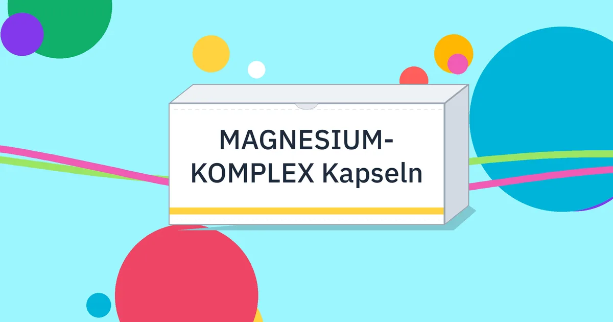 Symbolbild: Packung mit der Aufschrift MAGNESIUM-KOMPLEX Kapseln (PZN 18655658) – Verfügbarkeit und Bezug in Apotheken in Frankfurt am Main