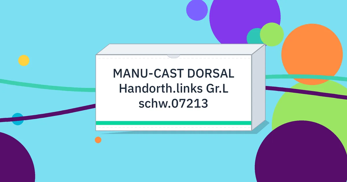 Symbolbild: Packung mit der Aufschrift MANU-CAST DORSAL Handorth.links Gr.L schw.07213 (PZN 05015816) – Verfügbarkeit und Bezug in Apotheken in Frankfurt am Main