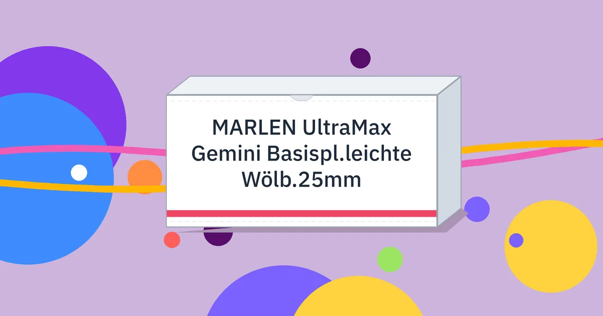 Symbolbild: Packung mit der Aufschrift MARLEN UltraMax Gemini Basispl.leichte Wölb.25mm (PZN 06783581) – Verfügbarkeit und Bezug in Apotheken in Frankfurt am Main