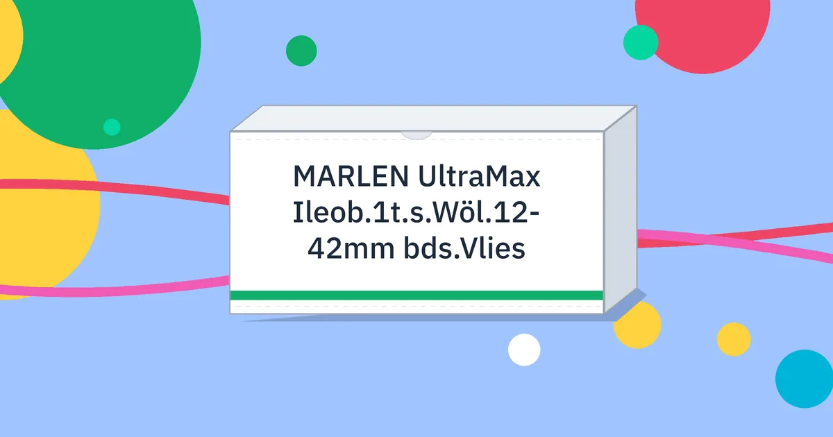 Symbolbild: Packung mit der Aufschrift MARLEN UltraMax Ileob.1t.s.Wöl.12-42mm bds.Vlies (PZN 14363769) – Verfügbarkeit und Bezug in Apotheken in Frankfurt am Main