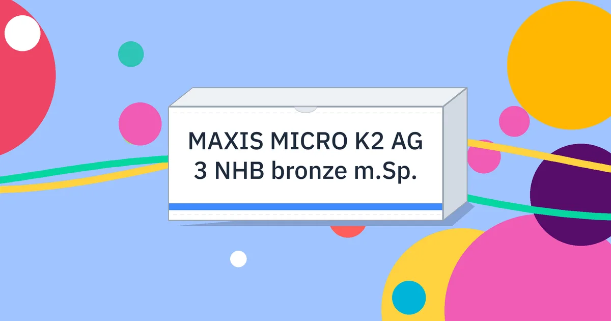 Symbolbild: Packung mit der Aufschrift MAXIS MICRO K2 AG 3 NHB bronze m.Sp. (PZN 17674228) – Verfügbarkeit und Bezug in Apotheken in Frankfurt am Main