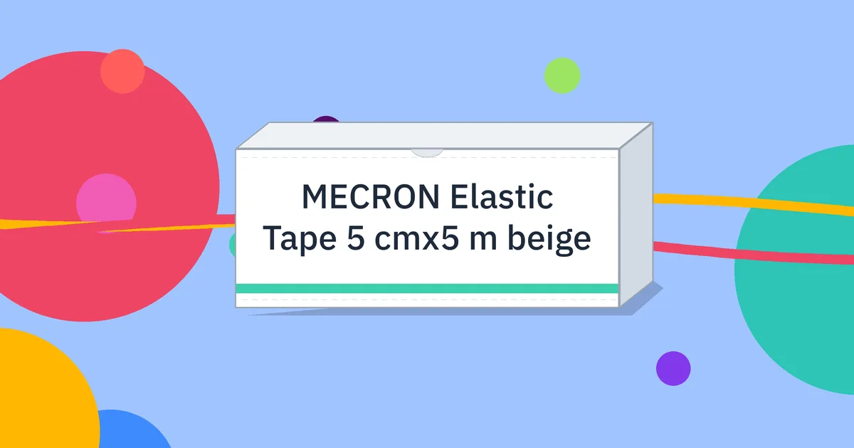 Symbolbild: Packung mit der Aufschrift MECRON Elastic Tape 5 cmx5 m beige (PZN 11127028) – Verfügbarkeit und Bezug in Apotheken in Frankfurt am Main
