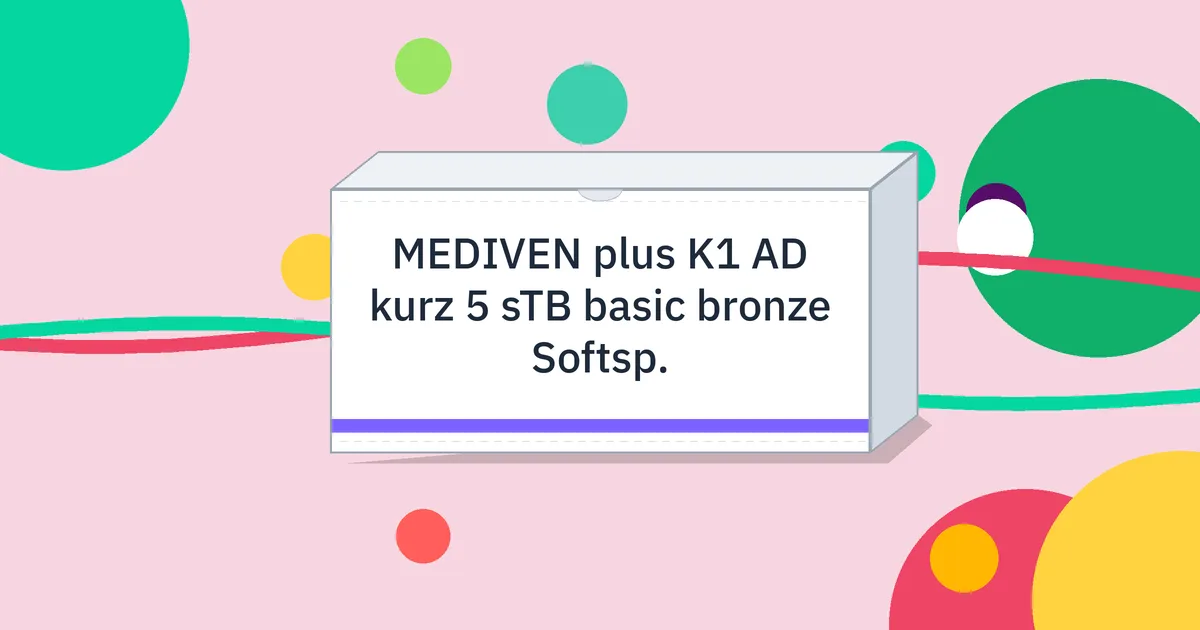 Symbolbild: Packung mit der Aufschrift MEDIVEN plus K1 AD kurz 5 sTB basic bronze Softsp. (PZN 15047409) – Verfügbarkeit und Bezug in Apotheken in Frankfurt am Main