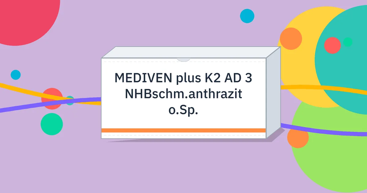 Symbolbild: Packung mit der Aufschrift MEDIVEN plus K2 AD 3 NHBschm.anthrazit o.Sp. (PZN 15937793) – Verfügbarkeit und Bezug in Apotheken in Frankfurt am Main