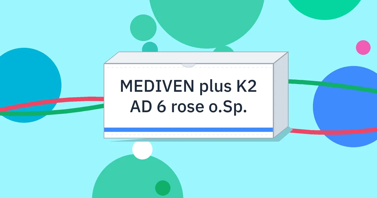 Symbolbild: Packung mit der Aufschrift MEDIVEN plus K2 AD 6 rose o.Sp. (PZN 15093071) – Verfügbarkeit und Bezug in Apotheken in Frankfurt am Main