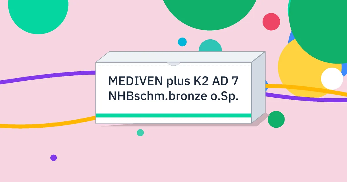 Symbolbild: Packung mit der Aufschrift MEDIVEN plus K2 AD 7 NHBschm.bronze o.Sp. (PZN 15938752) – Verfügbarkeit und Bezug in Apotheken in Frankfurt am Main