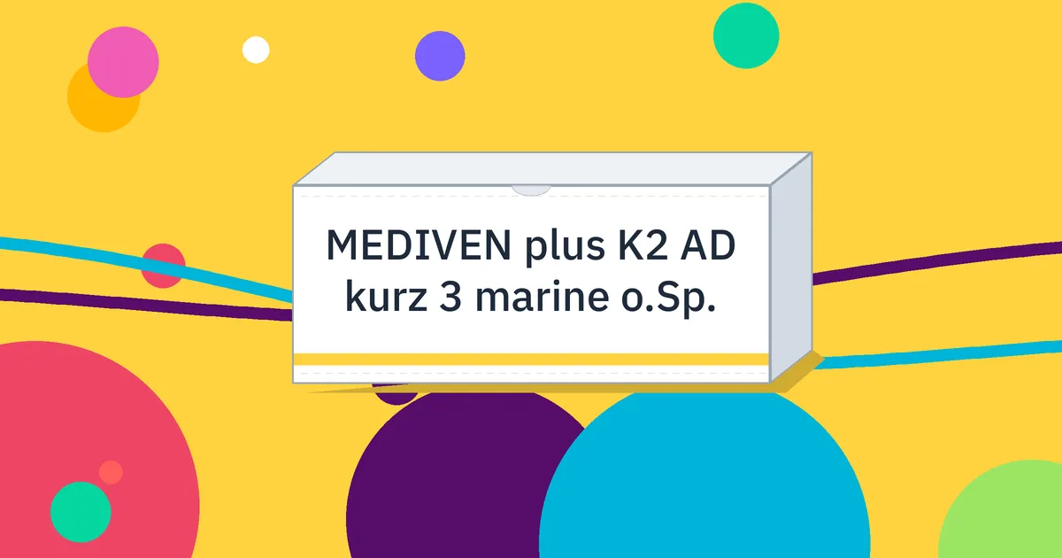Symbolbild: Packung mit der Aufschrift MEDIVEN plus K2 AD kurz 3 marine o.Sp. (PZN 15096307) – Verfügbarkeit und Bezug in Apotheken in Frankfurt am Main