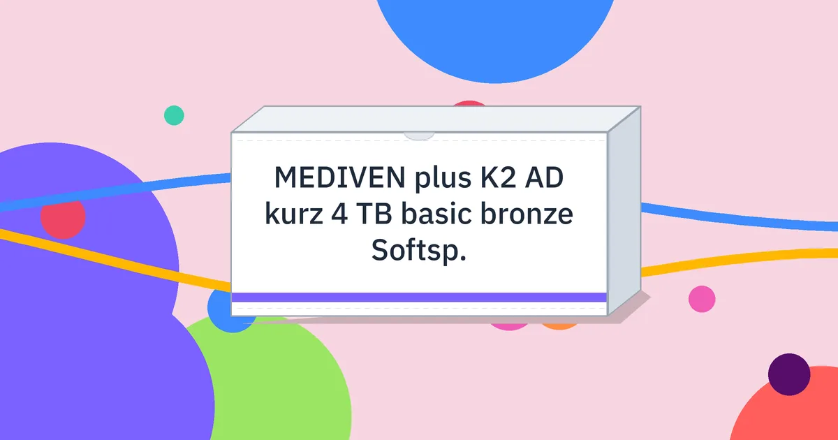 Symbolbild: Packung mit der Aufschrift MEDIVEN plus K2 AD kurz 4 TB basic bronze Softsp. (PZN 15098938) – Verfügbarkeit und Bezug in Apotheken in Frankfurt am Main