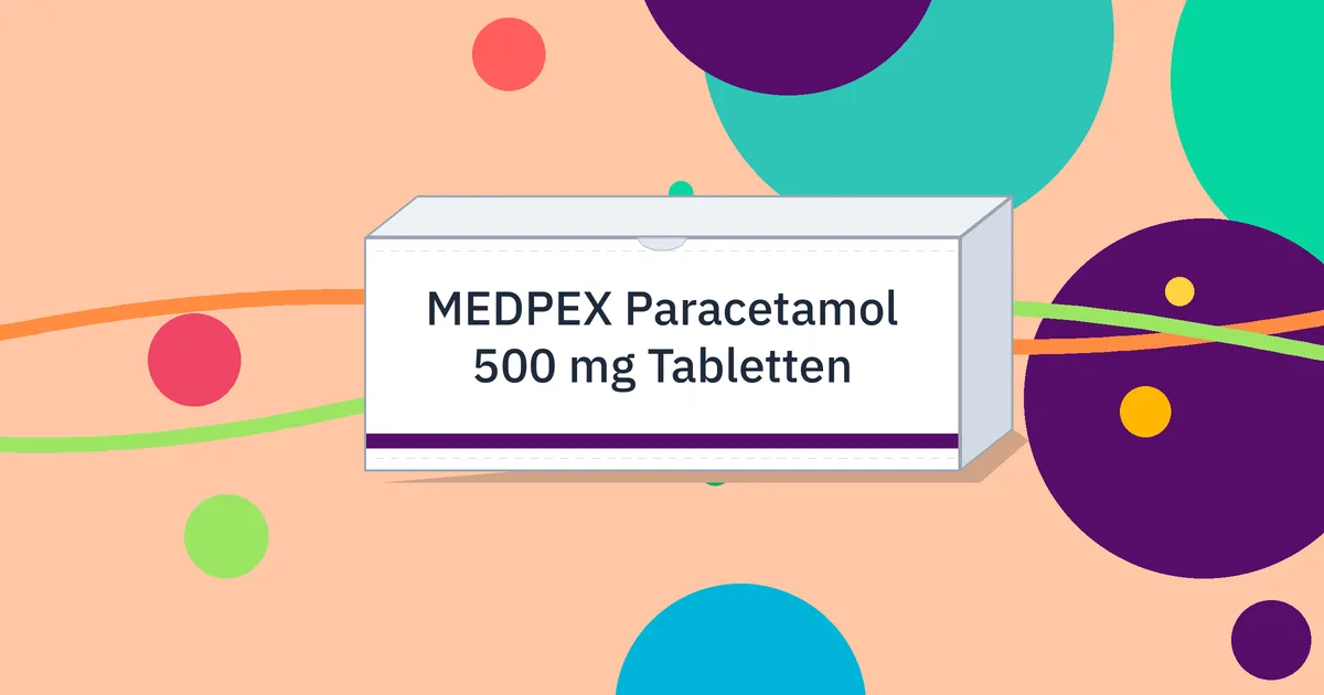 Symbolbild: Packung mit der Aufschrift MEDPEX Paracetamol 500 mg Tabletten (PZN 16762798) – Verfügbarkeit und Bezug in Apotheken in Frankfurt am Main