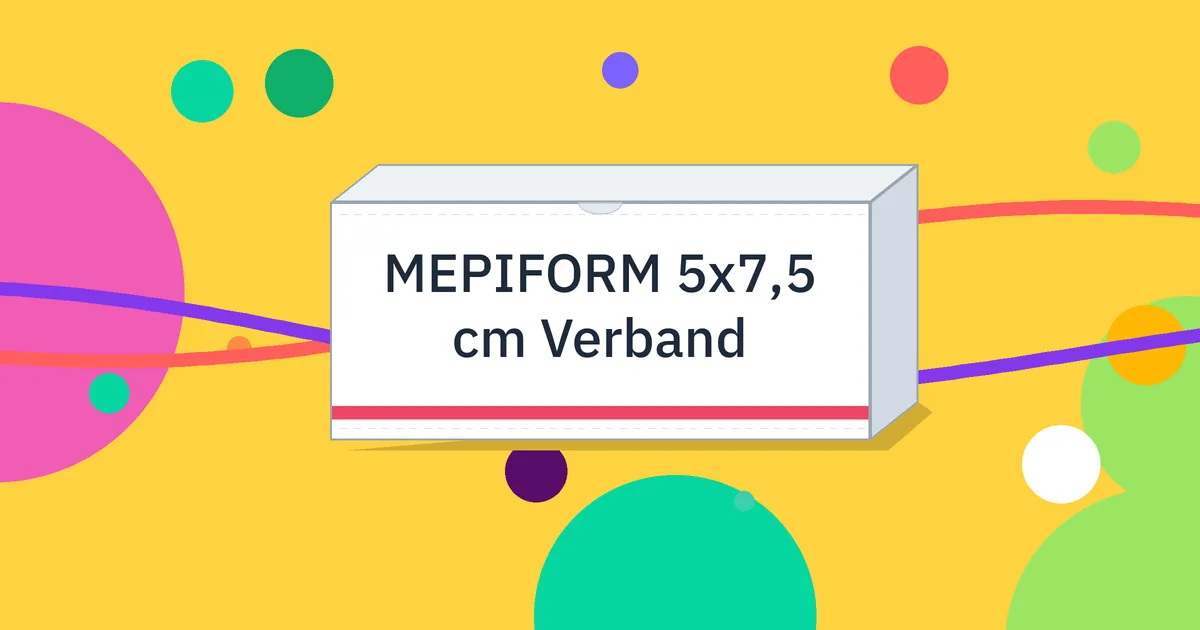 Symbolbild: Packung mit der Aufschrift MEPIFORM 5x7,5 cm Verband (PZN 11155622) – Verfügbarkeit und Bezug in Apotheken in Frankfurt am Main