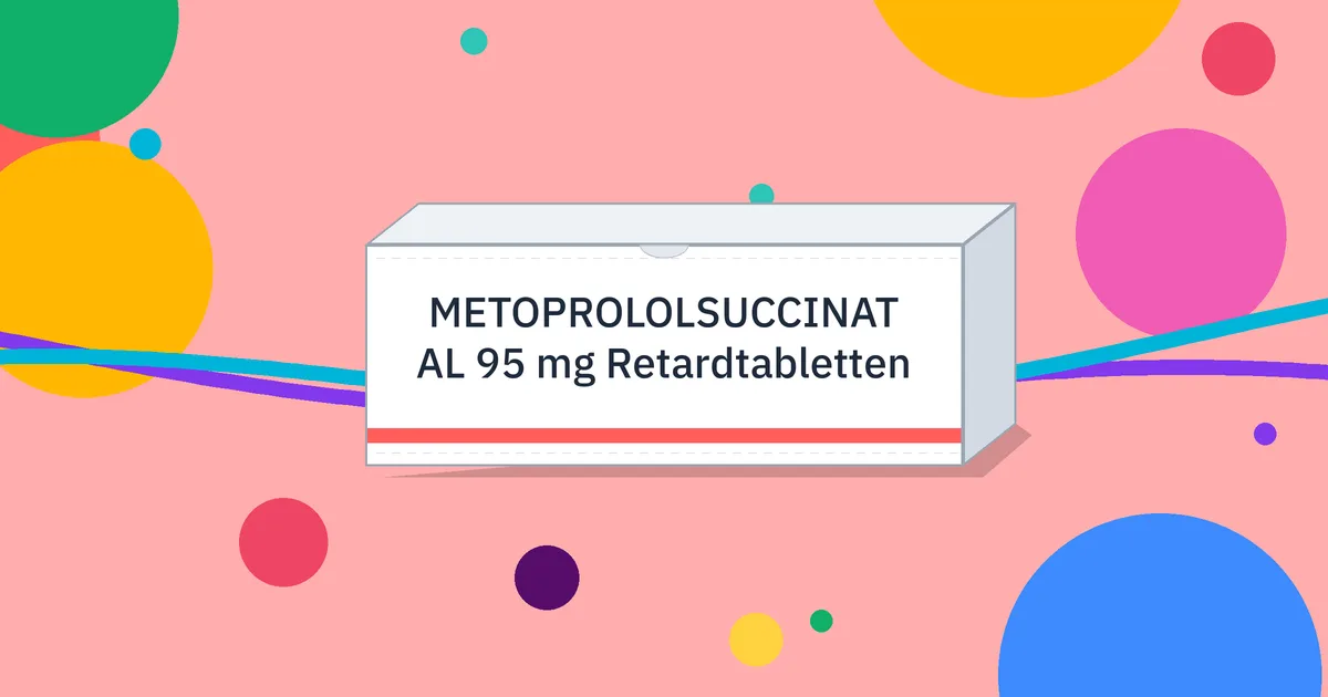 Symbolbild: Packung mit der Aufschrift METOPROLOLSUCCINAT AL 95 mg Retardtabletten (PZN 07097735) – Verfügbarkeit und Bezug in Apotheken in Frankfurt am Main