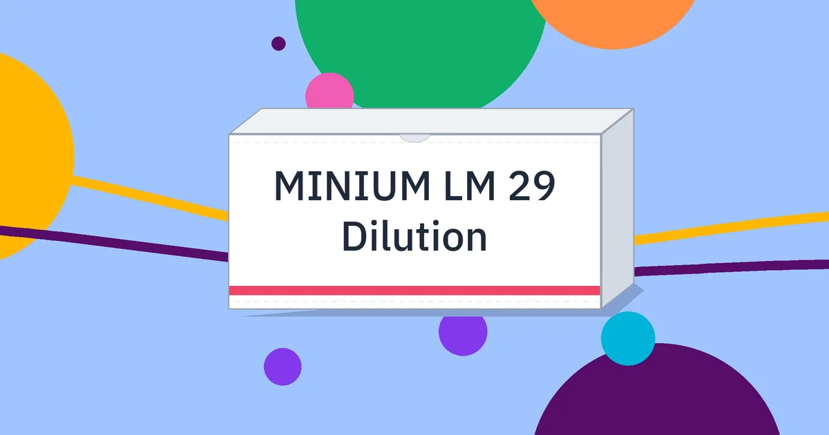 Symbolbild: Packung mit der Aufschrift MINIUM LM 29 Dilution (PZN 13609062) – Verfügbarkeit und Bezug in Apotheken in Frankfurt am Main