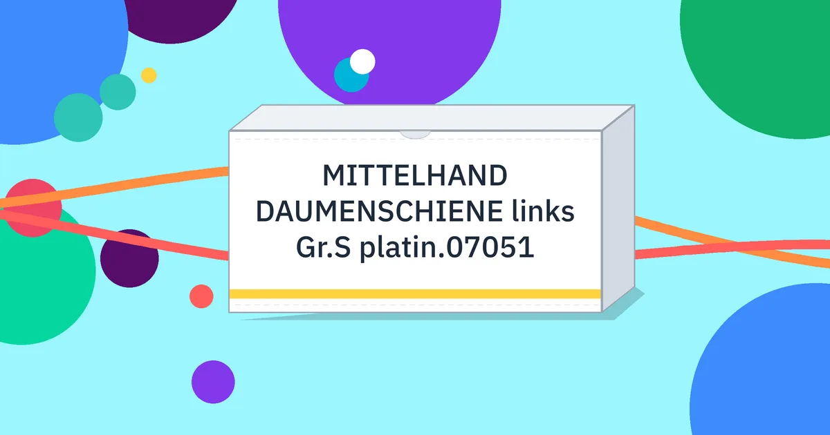 Symbolbild: Packung mit der Aufschrift MITTELHAND DAUMENSCHIENE links Gr.S platin.07051 (PZN 13987054) – Verfügbarkeit und Bezug in Apotheken in Frankfurt am Main