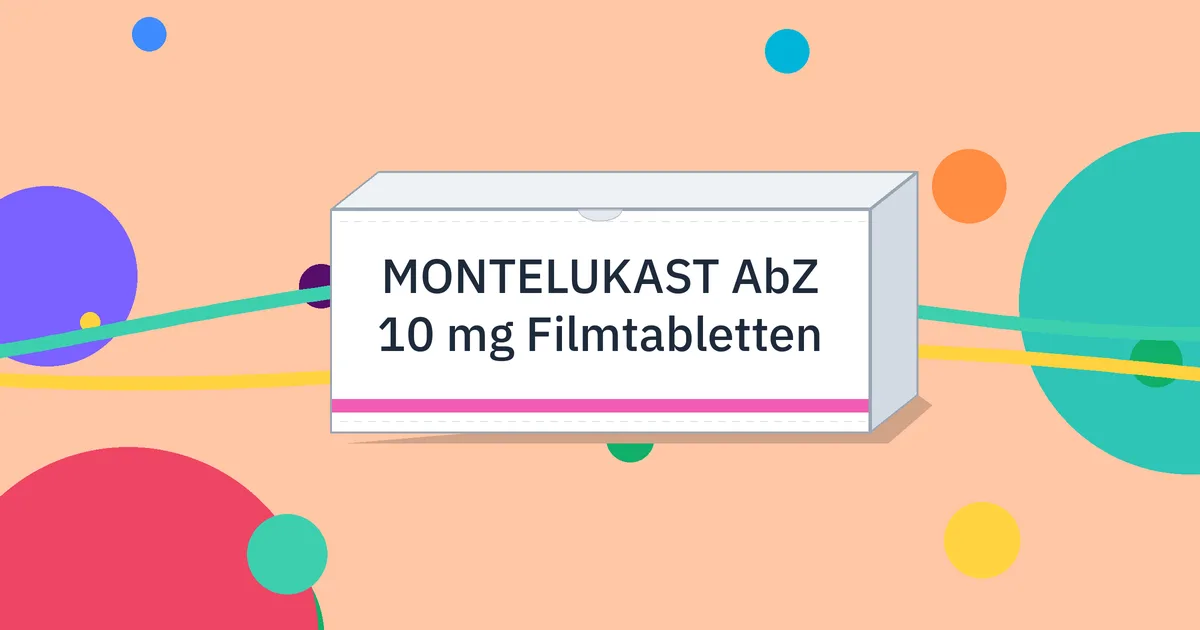 Symbolbild: Packung mit der Aufschrift MONTELUKAST AbZ 10 mg Filmtabletten (PZN 09434639) – Verfügbarkeit und Bezug in Apotheken in Frankfurt am Main