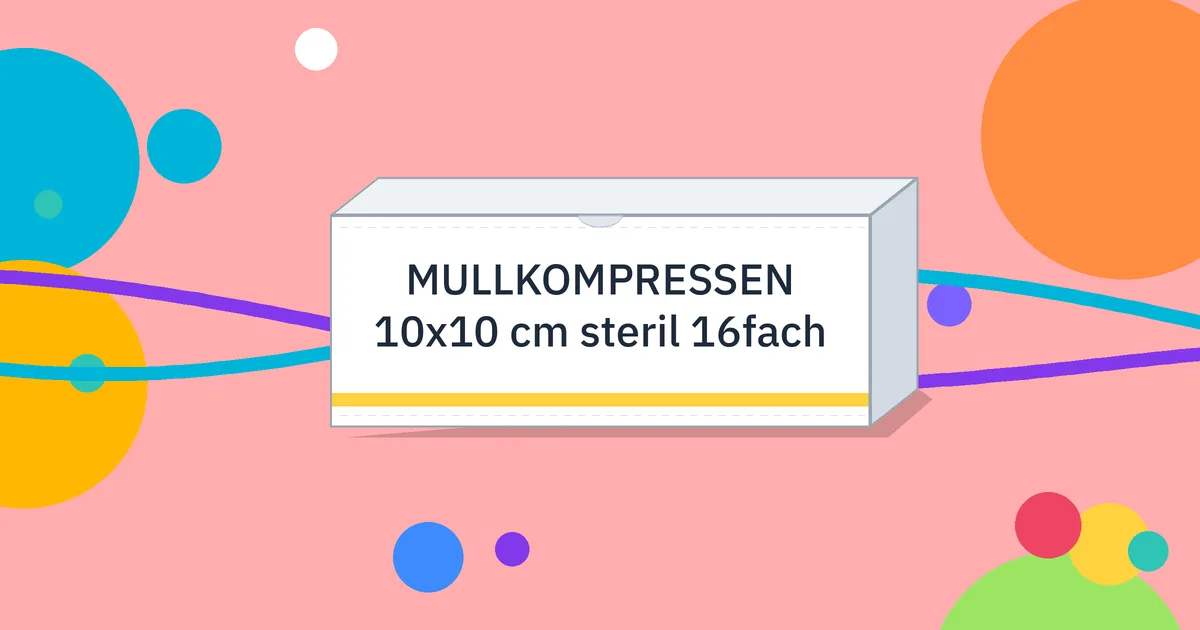 Symbolbild: Packung mit der Aufschrift MULLKOMPRESSEN 10x10 cm steril 16fach (PZN 02145955) – Verfügbarkeit und Bezug in Apotheken in Frankfurt am Main