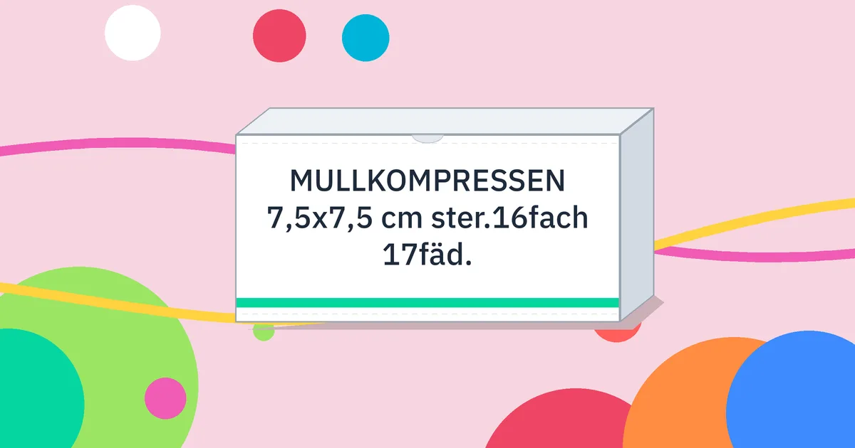 Symbolbild: Packung mit der Aufschrift MULLKOMPRESSEN 7,5x7,5 cm ster.16fach 17fäd. (PZN 06931225) – Verfügbarkeit und Bezug in Apotheken in Frankfurt am Main
