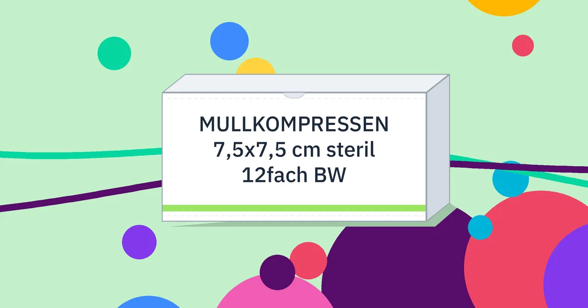 Symbolbild: Packung mit der Aufschrift MULLKOMPRESSEN 7,5x7,5 cm steril 12fach BW (PZN 07259155) – Verfügbarkeit und Bezug in Apotheken in Frankfurt am Main
