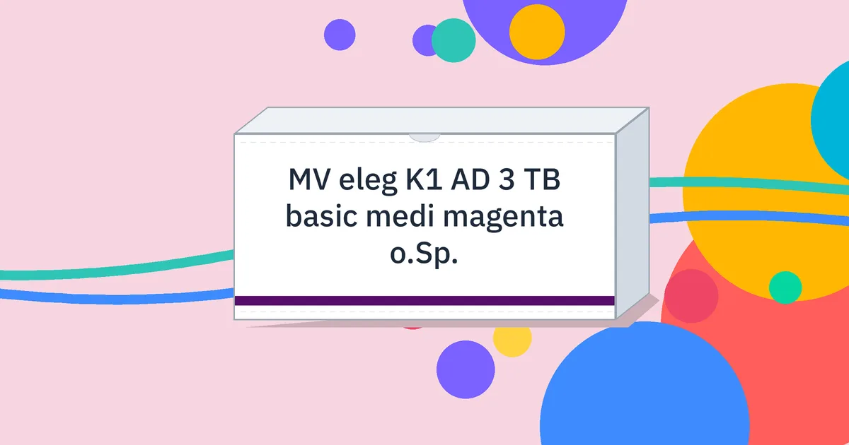 Symbolbild: Packung mit der Aufschrift MV eleg K1 AD 3 TB basic medi magenta o.Sp. (PZN 14619364) – Verfügbarkeit und Bezug in Apotheken in Frankfurt am Main