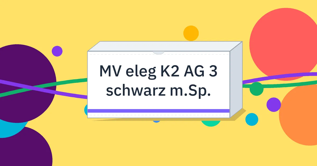 Symbolbild: Packung mit der Aufschrift MV eleg K2 AG 3 schwarz m.Sp. (PZN 00320058) – Verfügbarkeit und Bezug in Apotheken in Frankfurt am Main